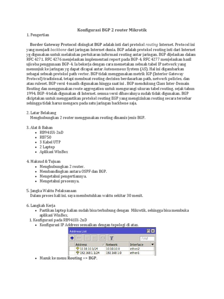 Konfigurasi BGP 2 Router Mikrotik | PDF