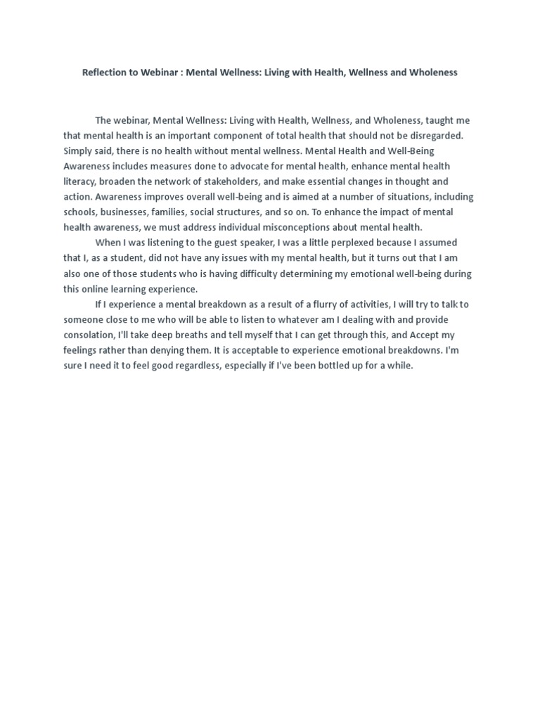 Reflection to Webinar _ Mental Wellness_ Living with Health, Wellness ...