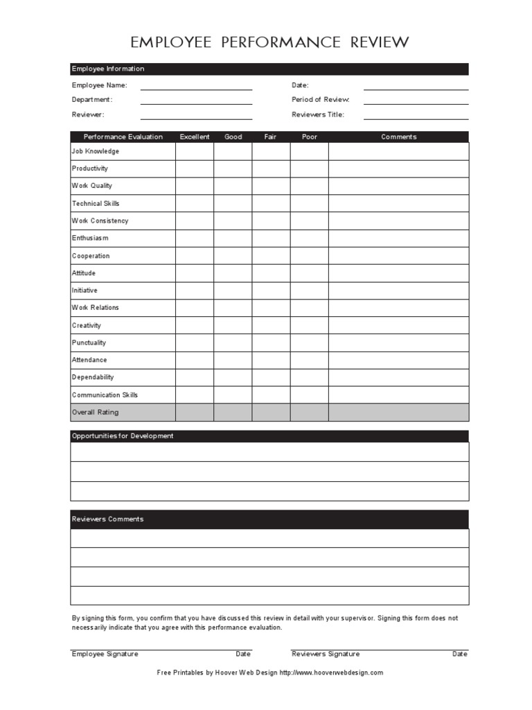Employee Performance Review Template PDF | PDF