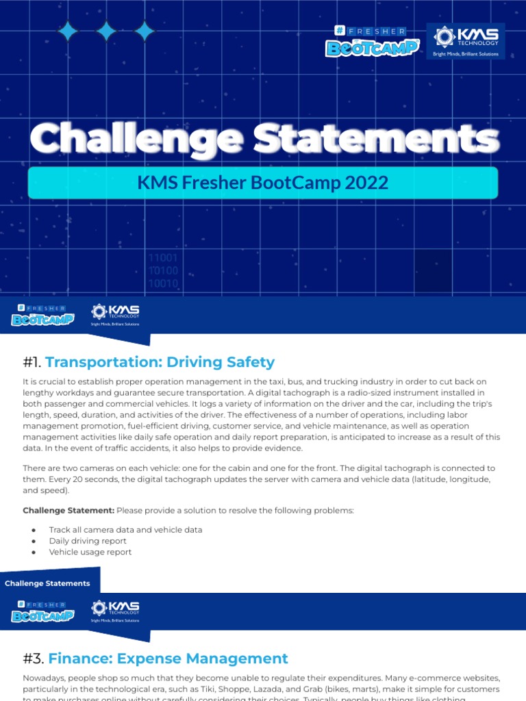 Challenge Statements - 2022 KMS Fresher Bootcamp PDF | PDF