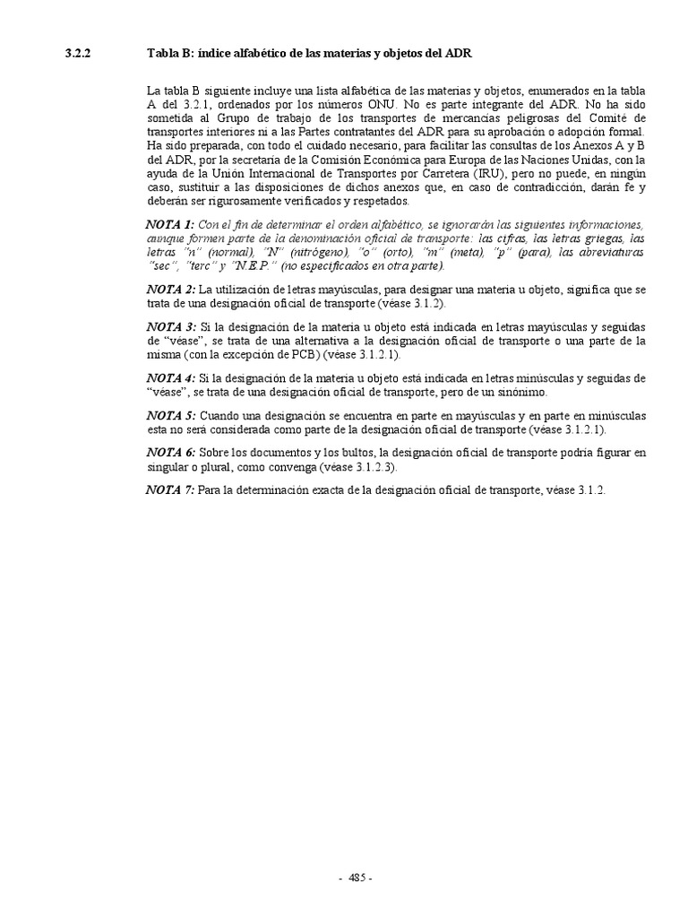 Tabla B Adr 2023 | PDF