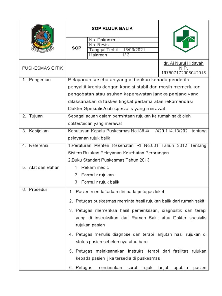 Sop Rujuk Balik | PDF