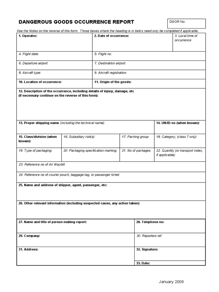 Dangerous Goods Occurrence Report Form | PDF