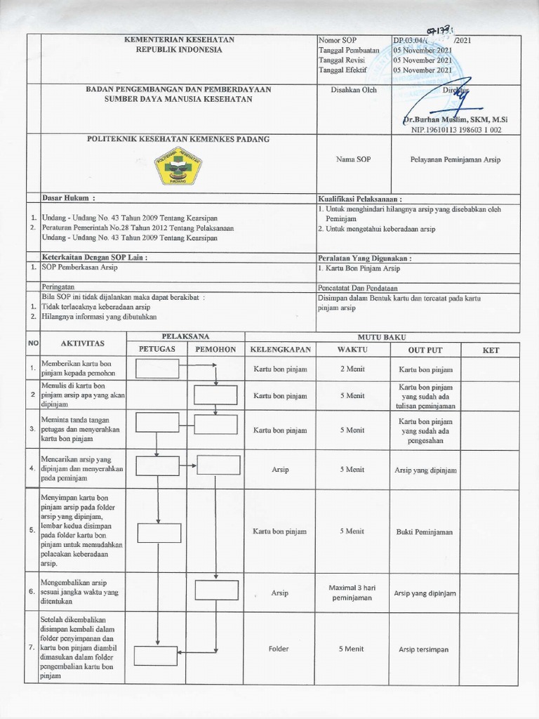SOP PELAYANAN PEMINJAMAN ARSIP.pdf | PDF