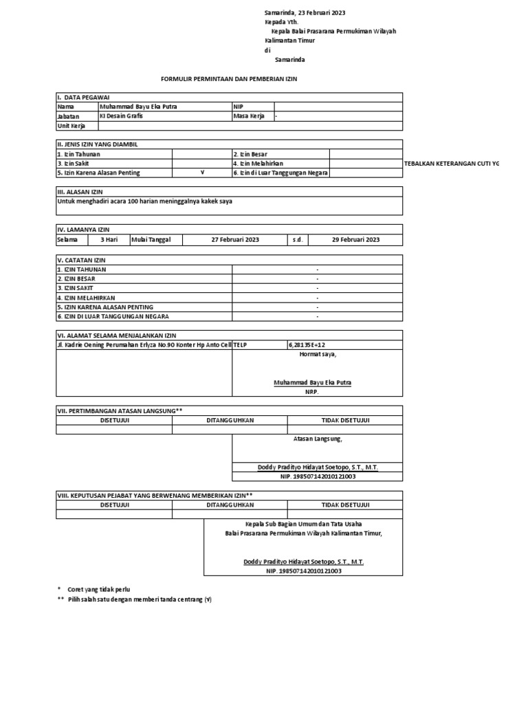 Muhammad Bayu Eka Putra - KI Desain Grafis - Form Izin Kerja PDF | PDF