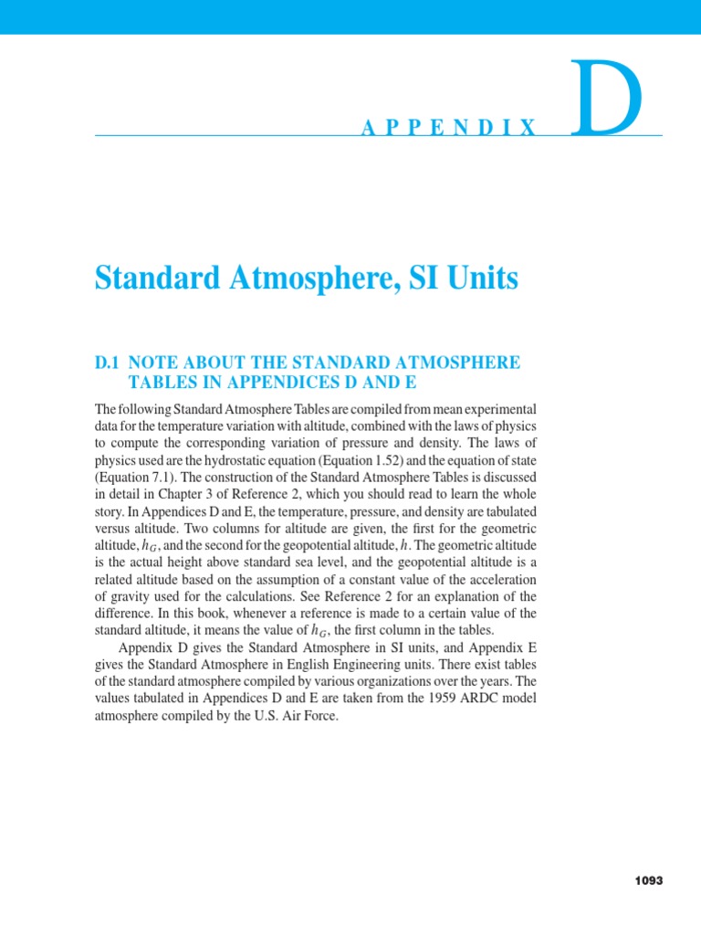 APPENDIX D - Standard Athmosphere, SI Units PDF | PDF | Meteorology | Applied And ...