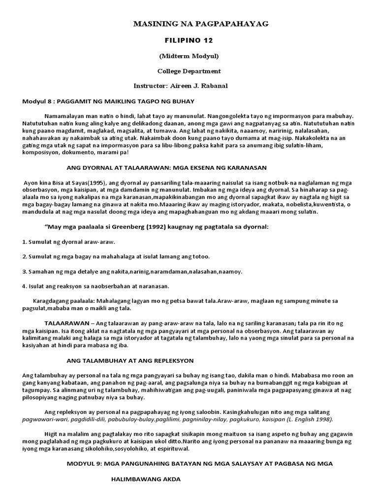 MASINING-NA-PAGPAPAHAYAG..-midterm-modyul (1) | PDF