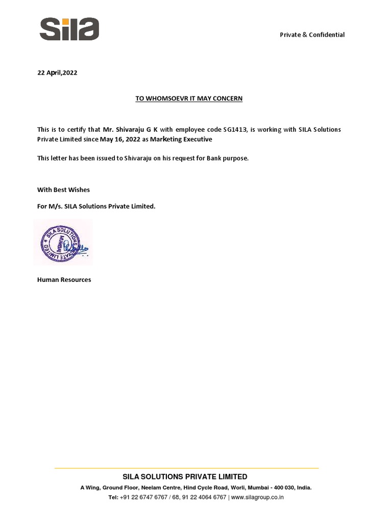 Employment Verification for Shivaraju G K | PDF