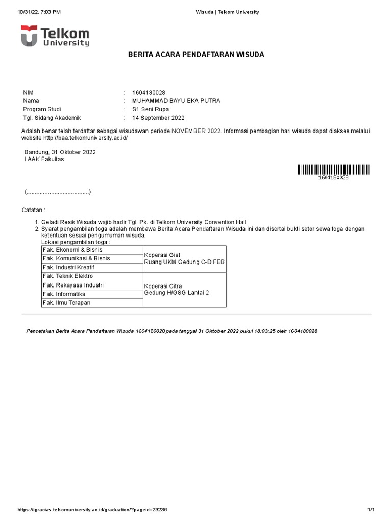 Wisuda - Telkom University - Berita Acara | PDF