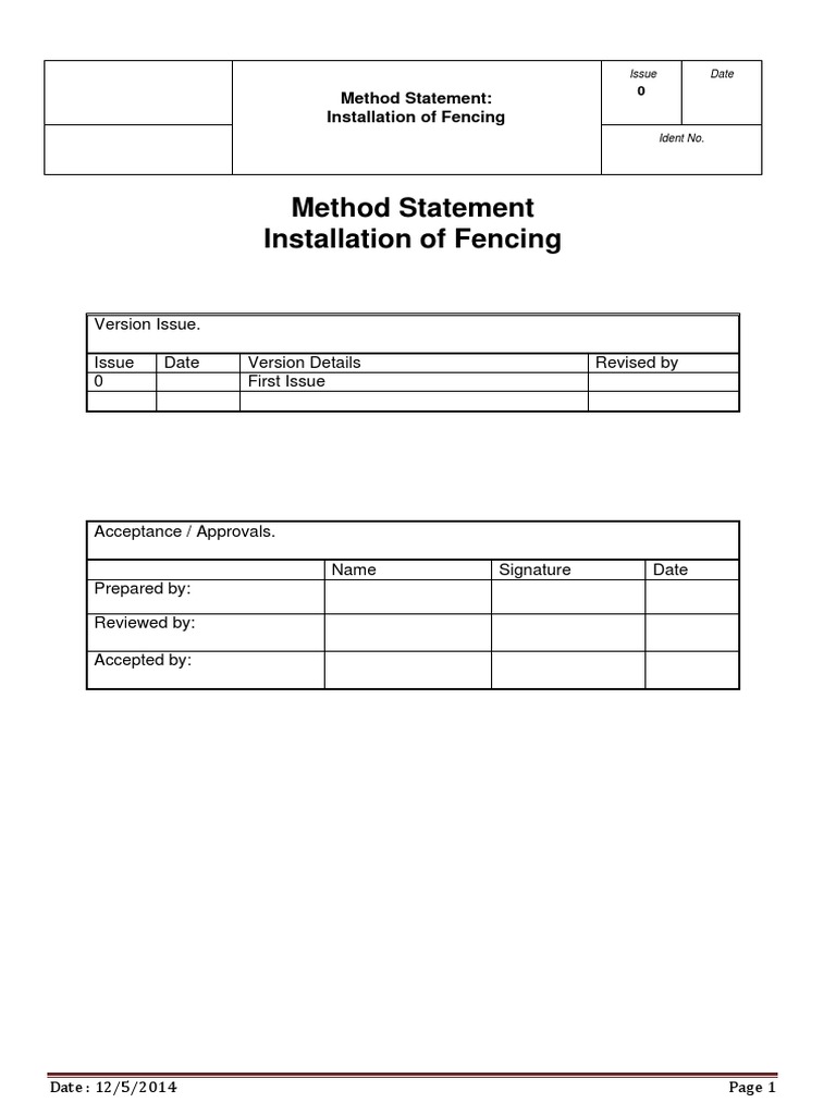 Fencing Installation Method Statement | PDF