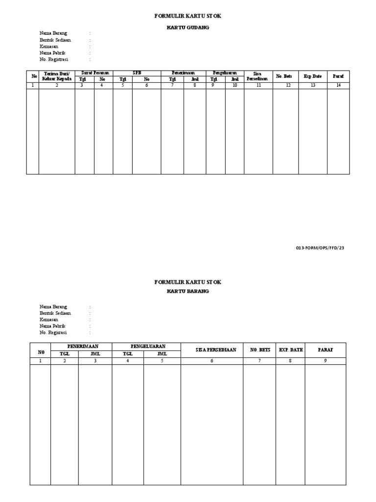Form Kartu Stok | PDF