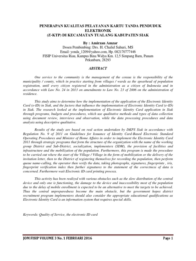 Analysis of the Implementation of Electronic Identity Card (E-KTP ...