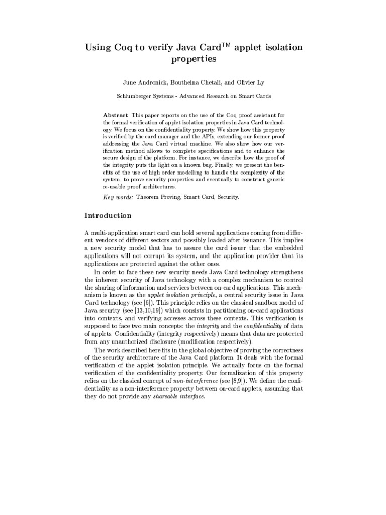 Using Coq To Verify Javacard PDF | PDF