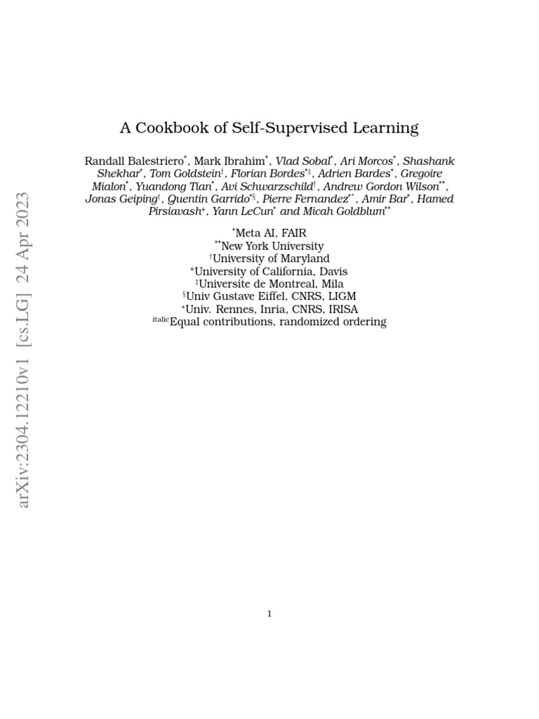 A Cookbook of Self-Supervised Learning PDF | PDF