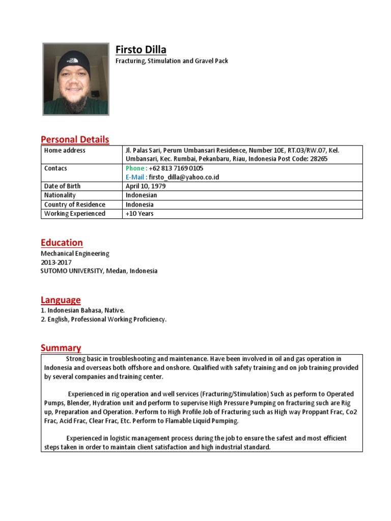 Oil & Gas Fracturing Specialist Resume | PDF