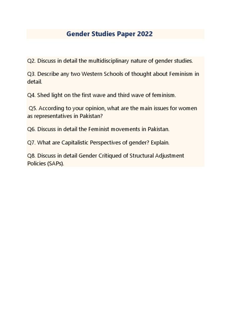 Gender Studies Paper 2022 PDF | PDF