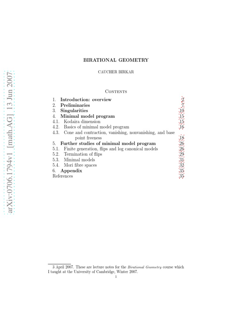 Birational Geometry Lecture Notes | PDF | Mathematics | Functions And ...