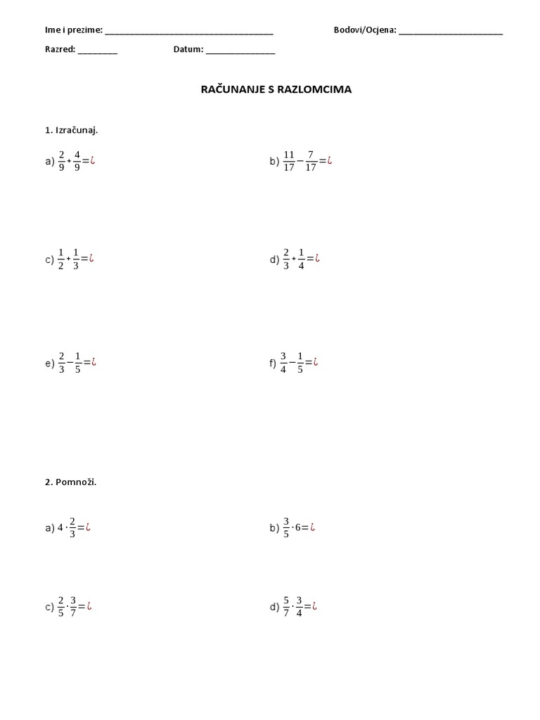 IZ Računanje S Razlomcima PP | PDF