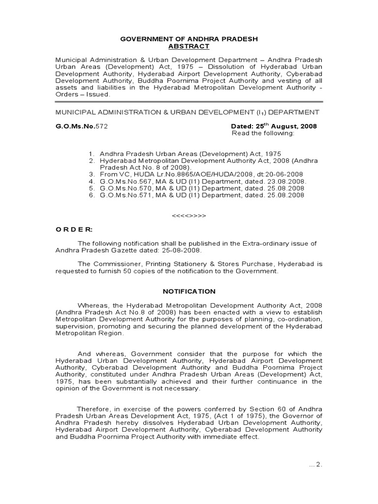 HMDA Notification 4 - Dissolution of HUDA | PDF