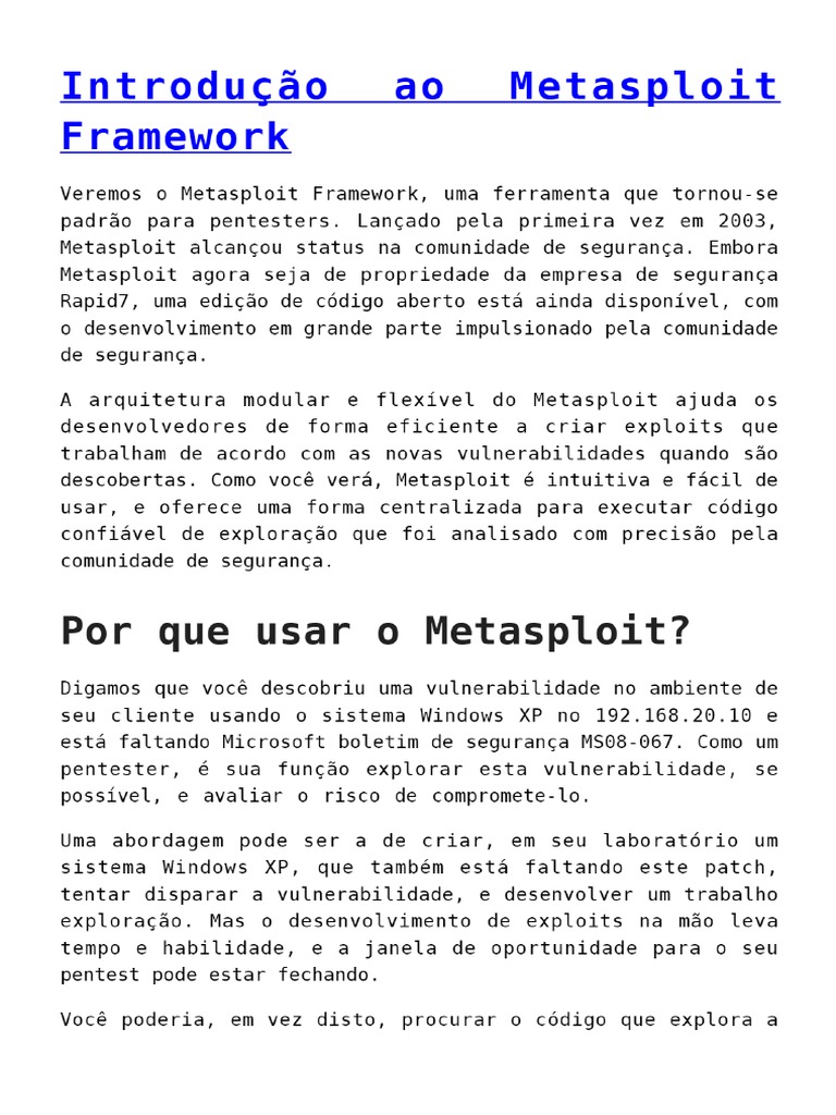 Introdução Ao Metasploit Framework - PDF | PDF Introdução Ao Metasploit Framework - PDF | PDF