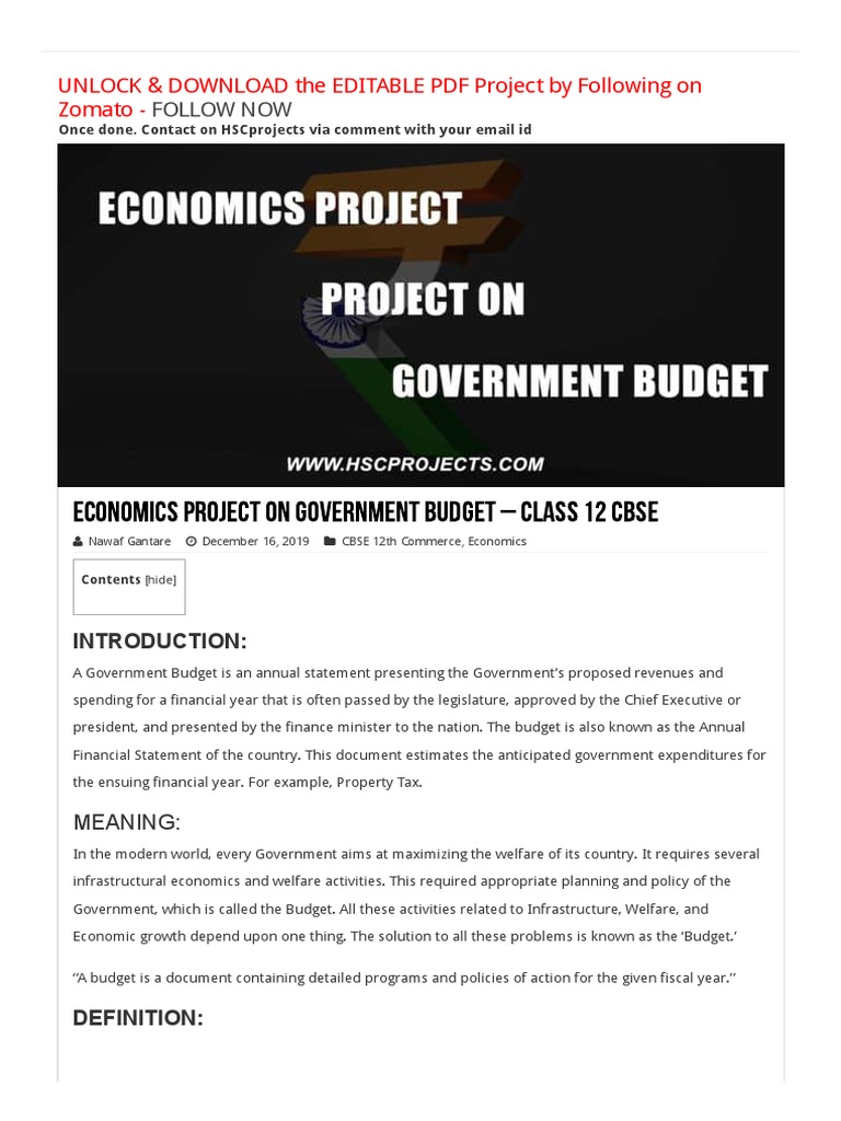 Economics Project On Government Budget - Class 12 CBSE PDF | PDF