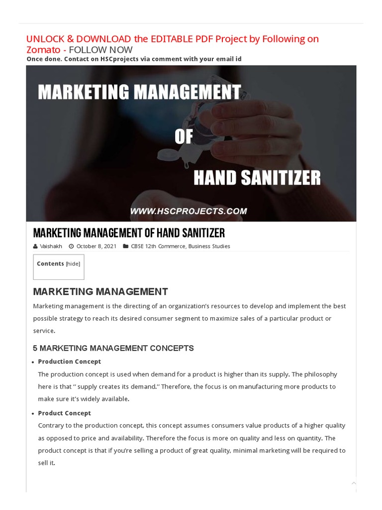 Marketing Management of Hand Sanitizer PDF | PDF | Hand Washing | Marketing