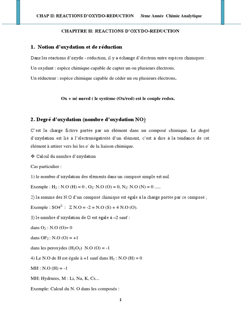 Reactions D'oxydo-Reduction | PDF