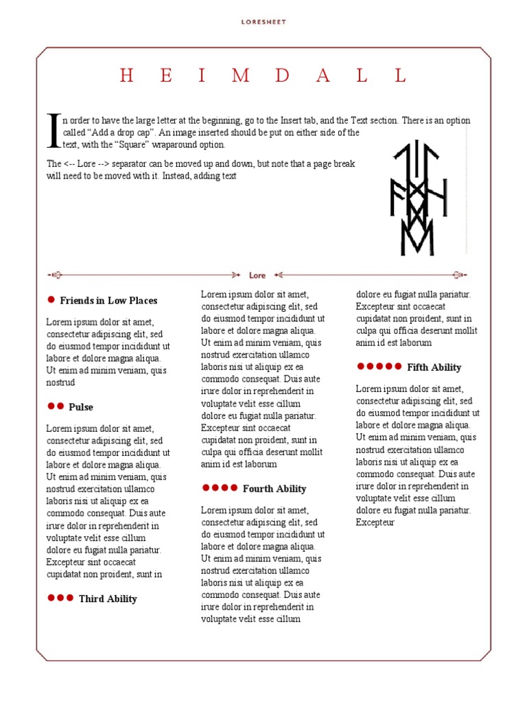 Loresheet Template For Word | PDF