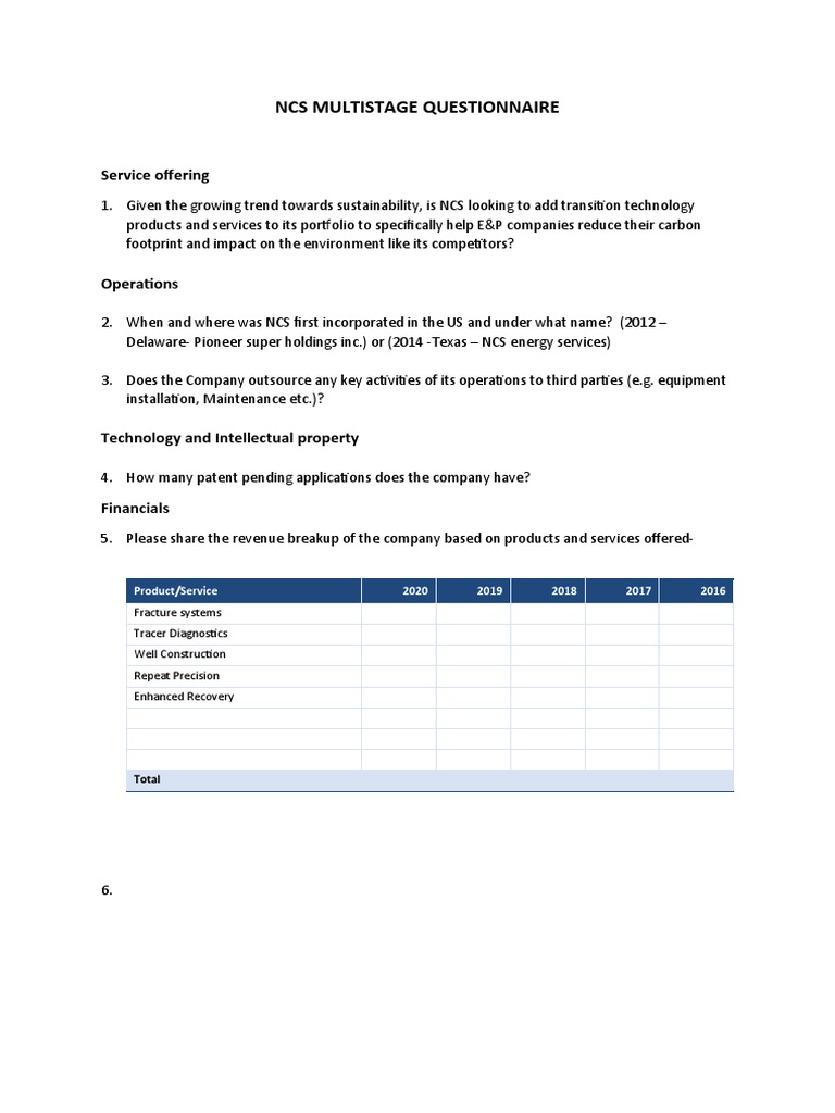 NCS Multistage - Questions | PDF