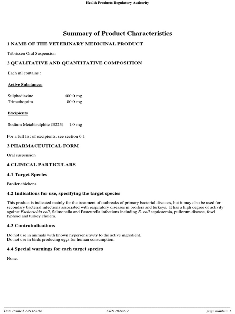 Tribrissen Oral Suspension for Poultry | PDF