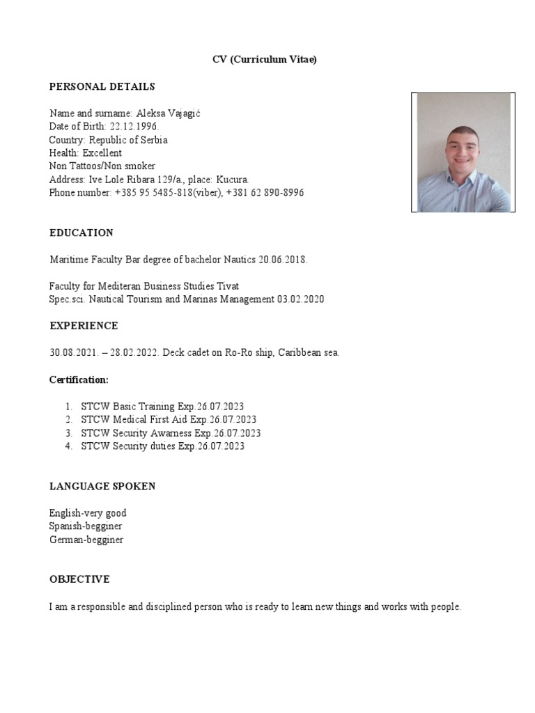 CV (Curriculum Vitae) Personal Details | PDF