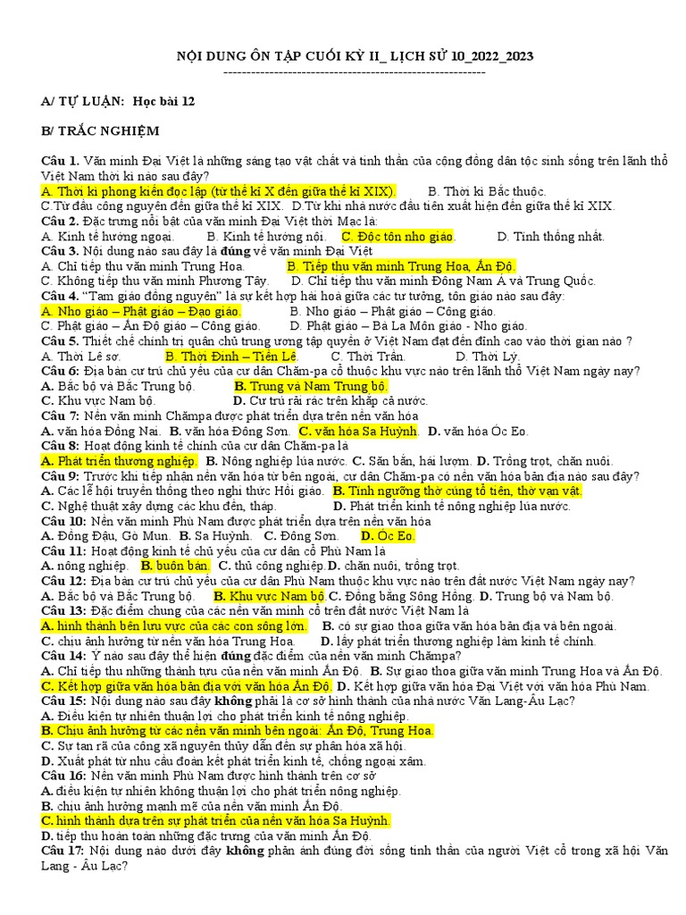 HS - Đề Cương Sử 10 - HK2 | PDF