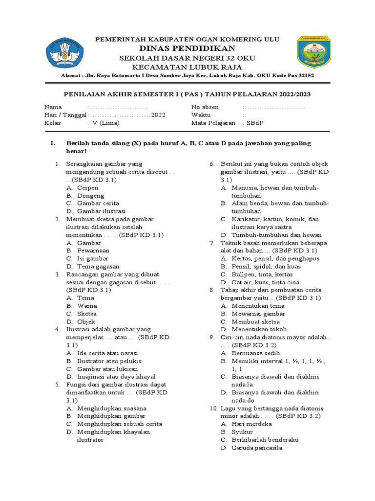 Soal UAS - SBDP - Kelas V | PDF
