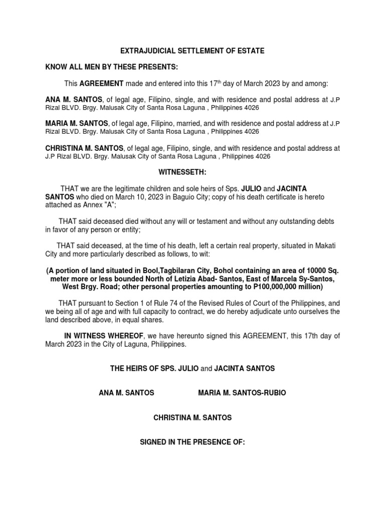 Extrajudicial Settlement of Estate | PDF | Common Law | Justice