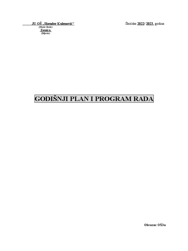 Godišnji Plan I Program Rada | PDF