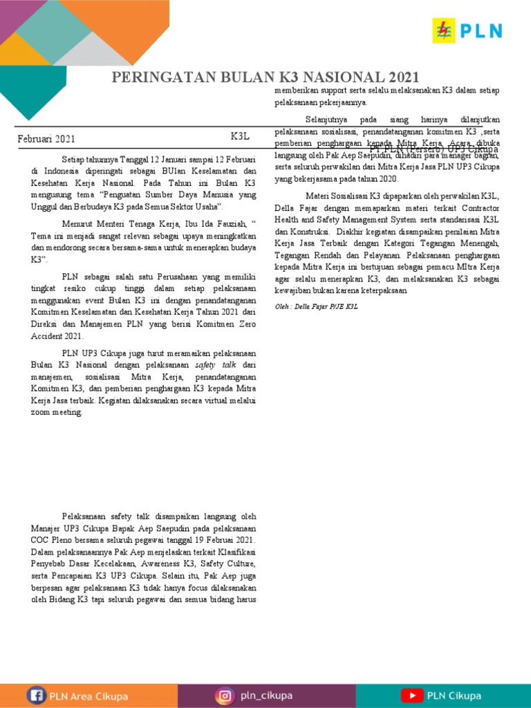 Yel-Yel K3 Terbaik PLN UP3 Cikupa | PDF