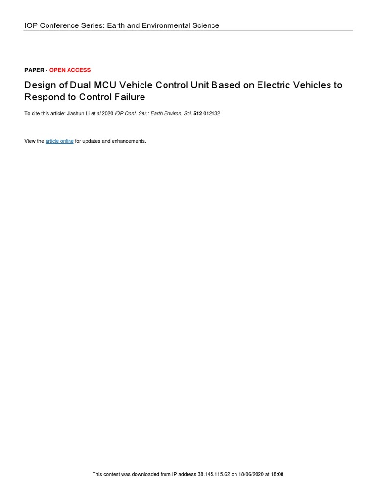 Design of Dual MCU Vehicle Control Unit Based On E PDF | PDF ...