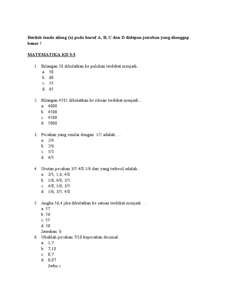 Soal Uts Matematika 4A | PDF