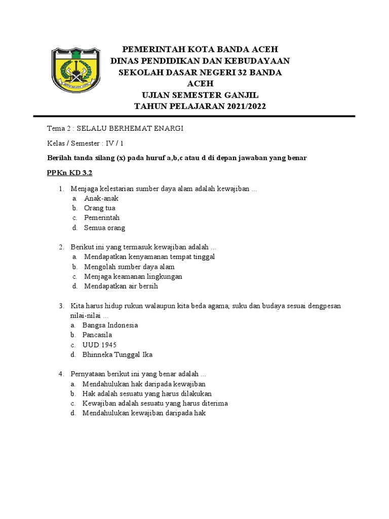 SOAL TEMATIK KELAS 4 UTS | PDF