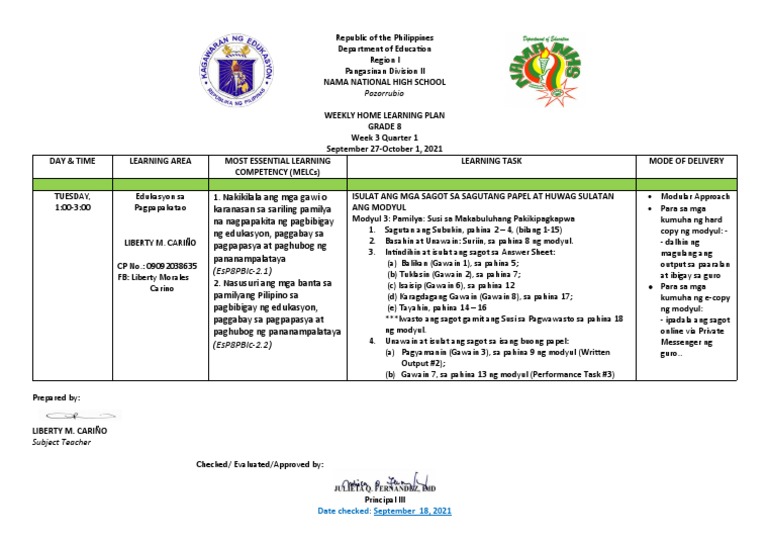 LMC-EsP G8 WHLP Q1-Week3 | PDF