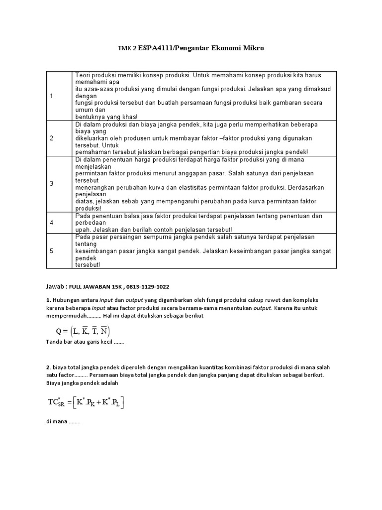 TMK 2 ESPA4111 Pengantar Ekonomi Mikro 2023 | PDF