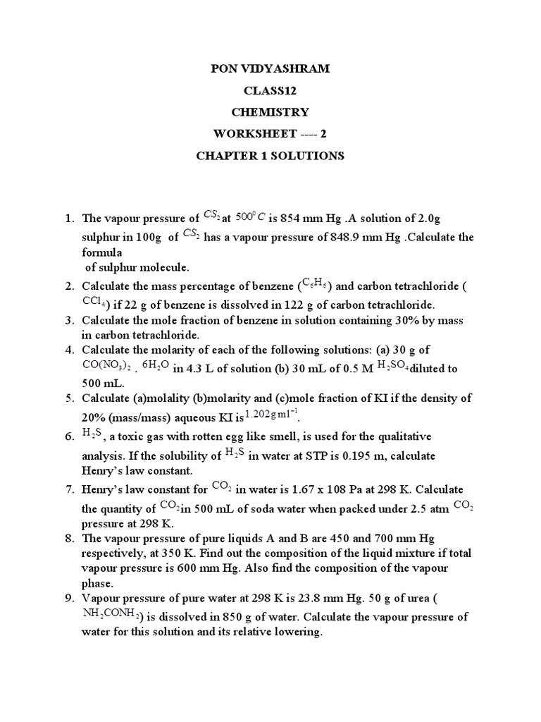 Analysis of Solutions: Calculating Concentrations, Partial Pressures, Freezing Points, and ...