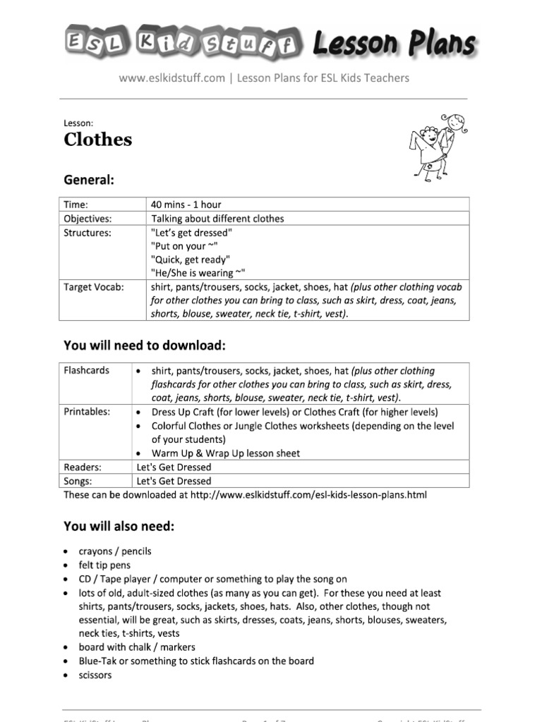 Clothes Lesson Plan PDF | PDF