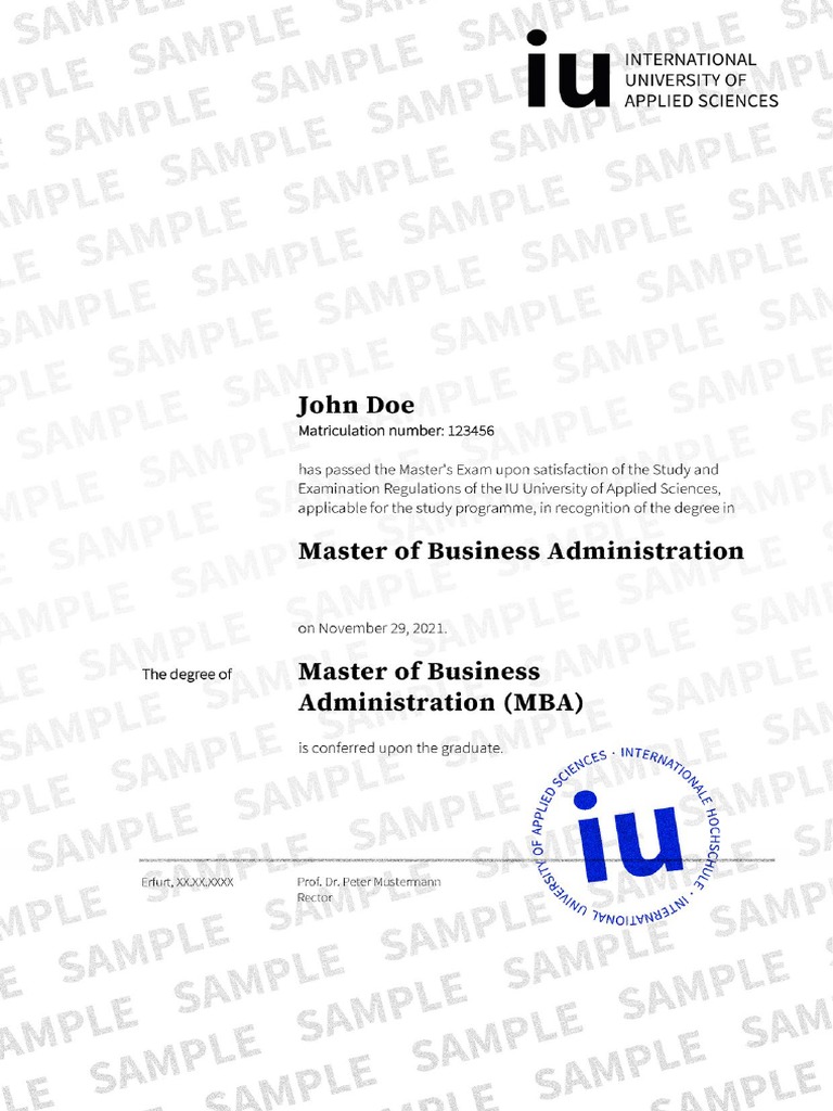 SAMPLE Certificate MBA PDF | PDF