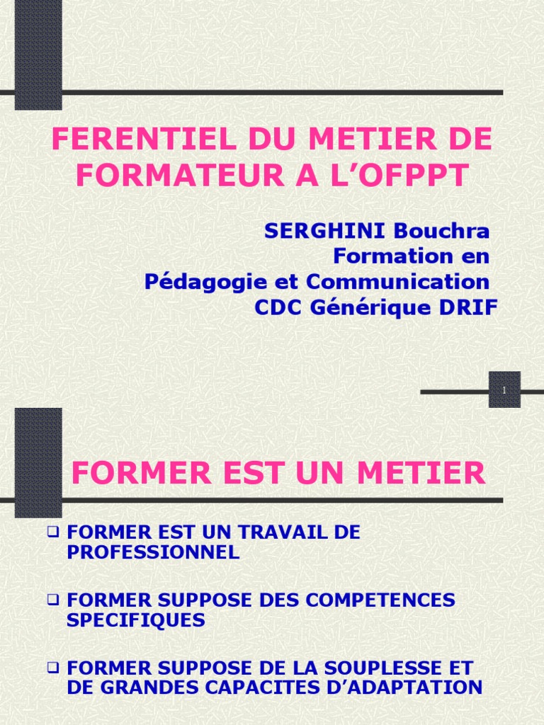 Referentiel Du Metier de F1 Ofppt | PDF
