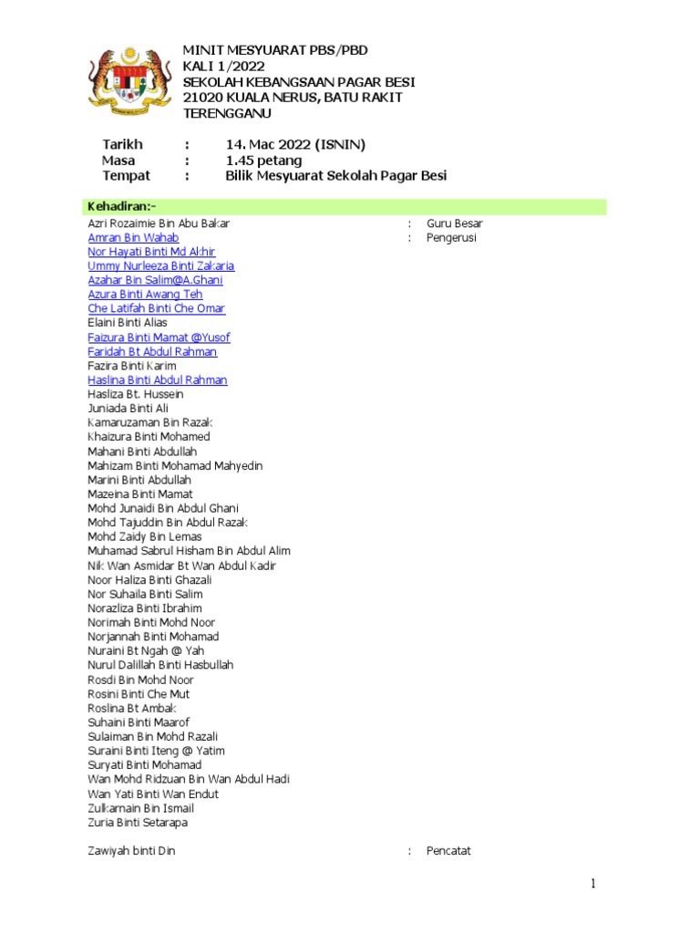 Minit Mesyuarat Pbs 2.2022 | PDF