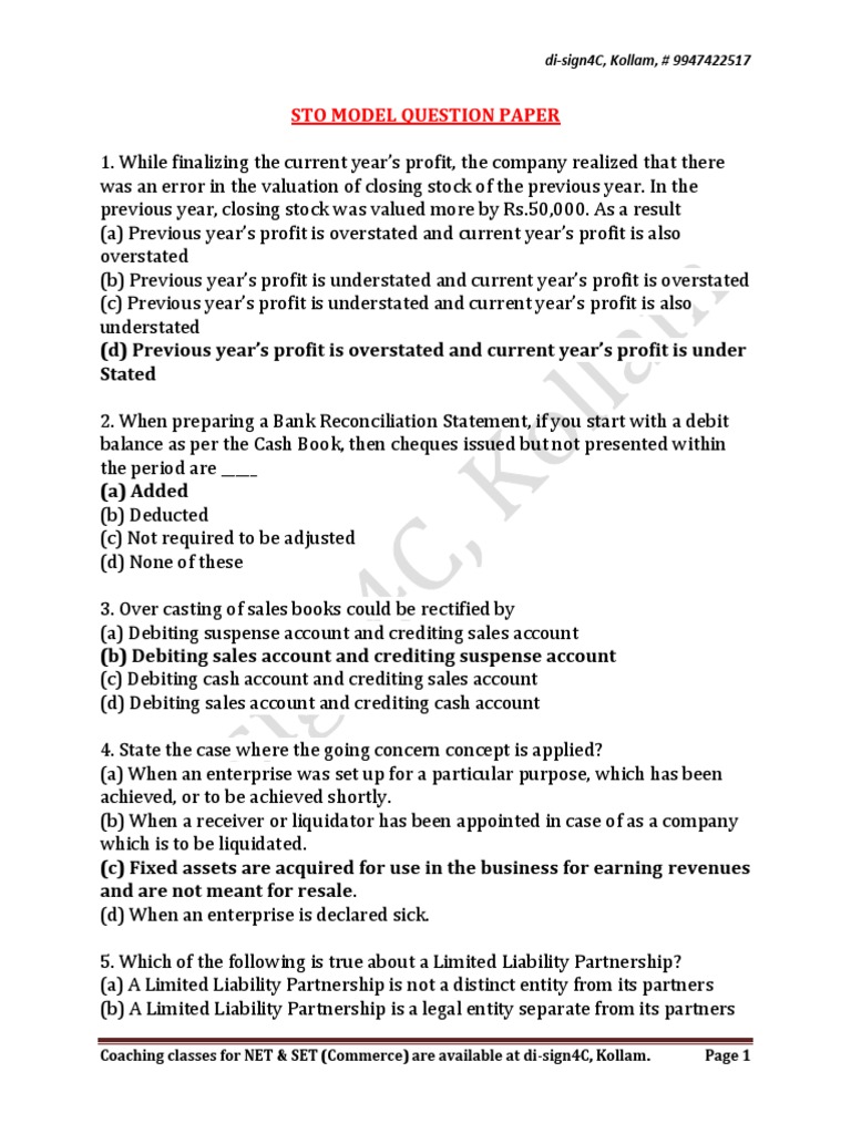 STO - Model Question-I - 05082023 | PDF