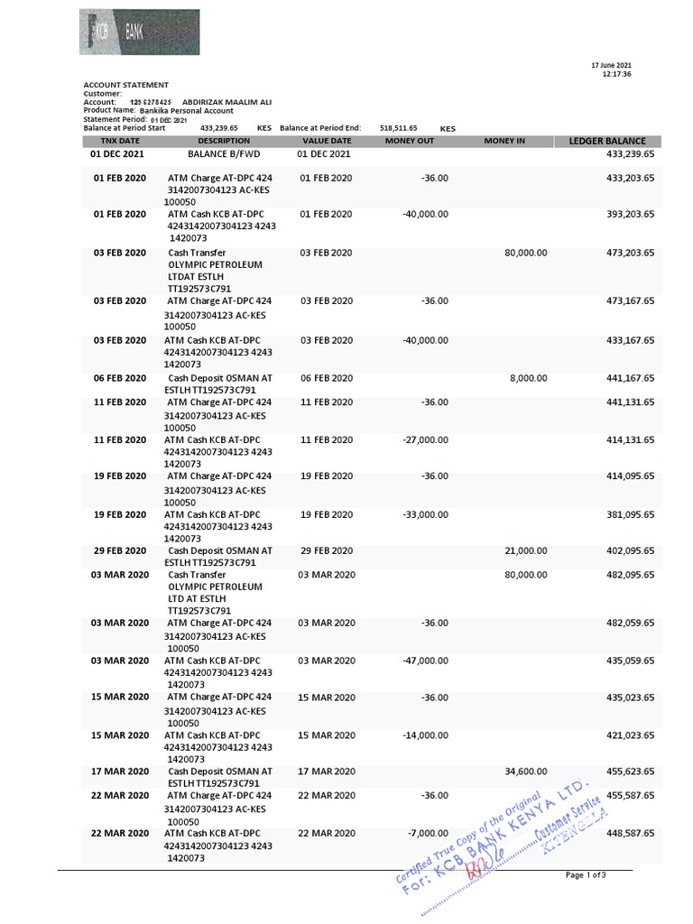 KCB Bank Statement | PDF | Banking | Financial Services