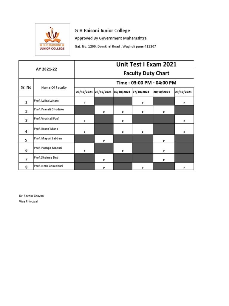 Faculty Duty Chart Exam Oct 20221 | PDF