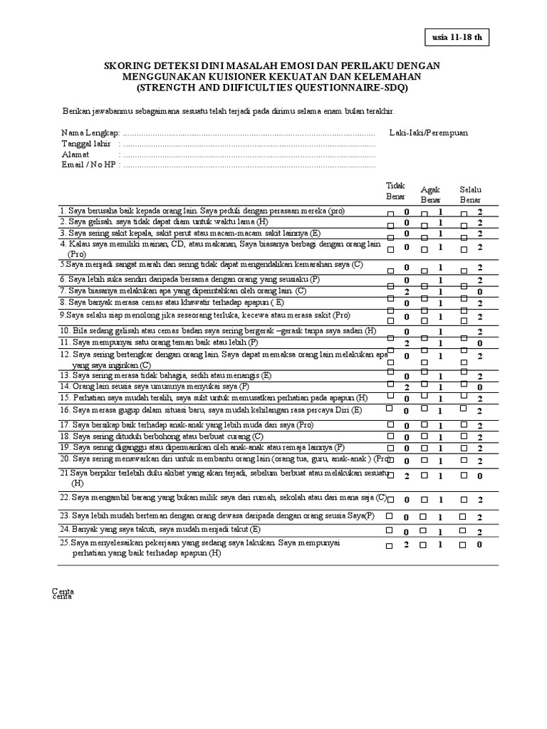 Instrumen SDQ Dan Skoring Fix | PDF